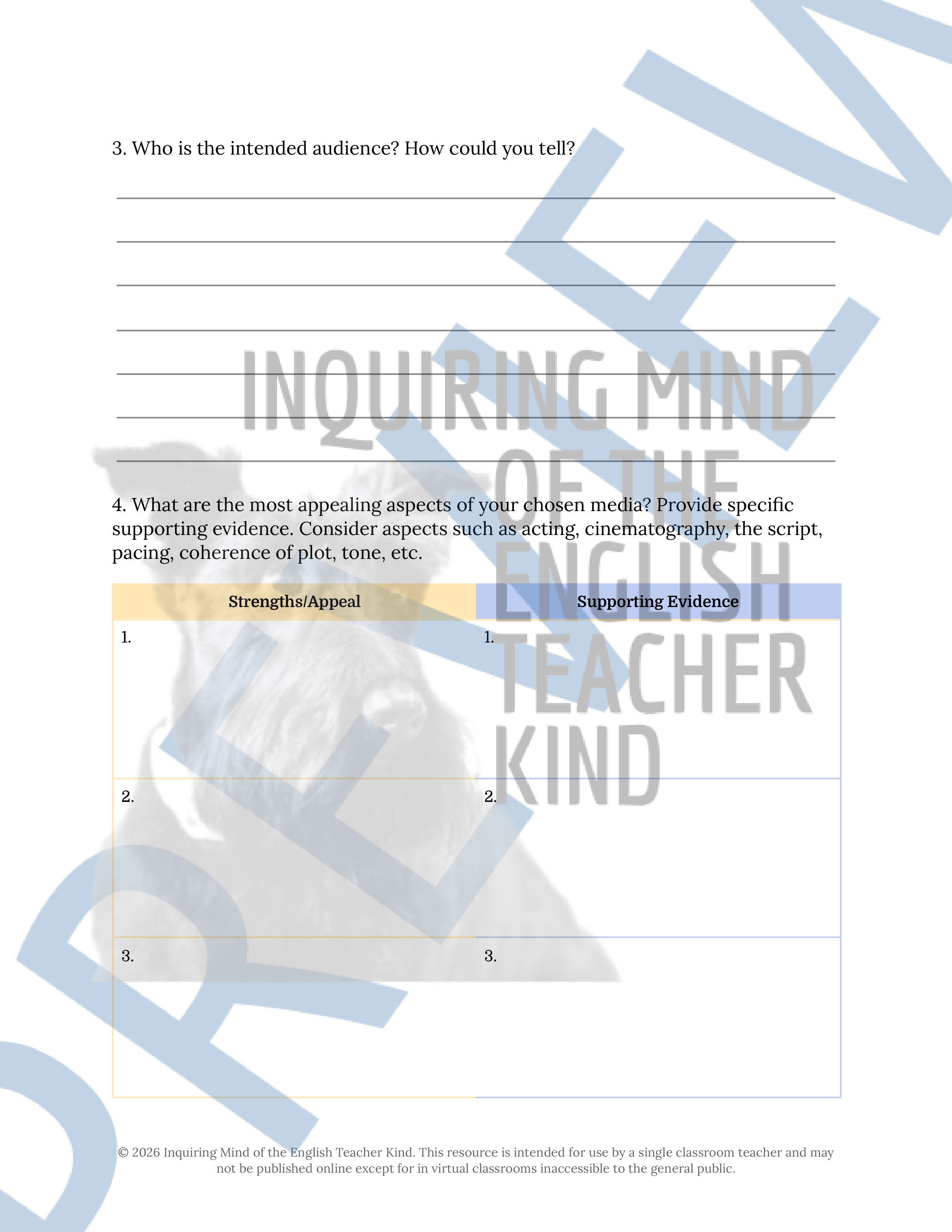 Creative Opinion Writing Project | Movie, Television Show, and Book ...
