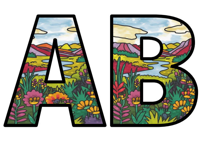 Art Scenery Colorful Lettering Set Display Title Letters Numbers Signs ...