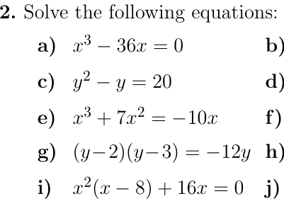 Solving equations of second or higher degree worksheet with solutions ...