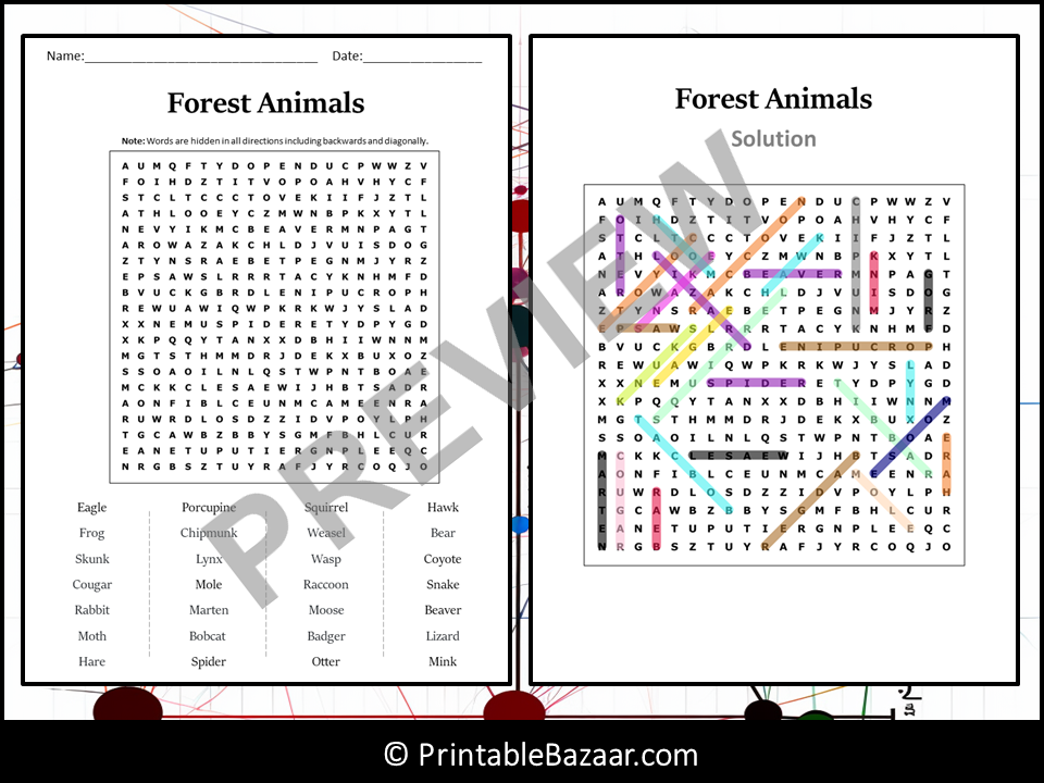 Forest Animals Word Search Puzzle Worksheet Activity | Teaching Resources