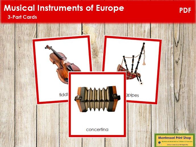 Musical Instruments of Europe (color-coded) - Montessori Geography ...
