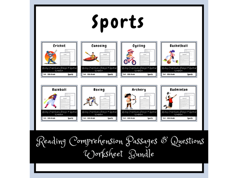 Sports Reading Comprehension Passages & Questions Worksheets Bundle ...