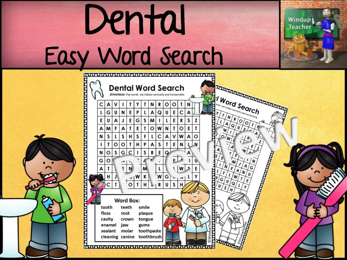 Dental Word Search | EASY Puzzle | Teaching Resources