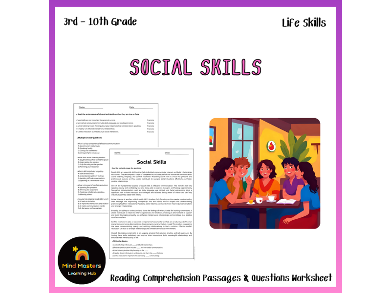 Social Skills Reading Comprehension Passages & Questions Worksheets ...