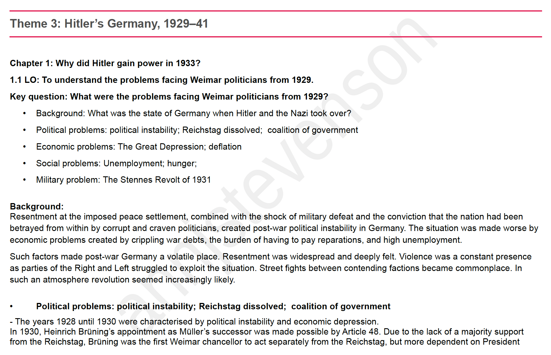 CIE A-level History 9489: Paper 4: European History: Theme 3: Hitler’s ...