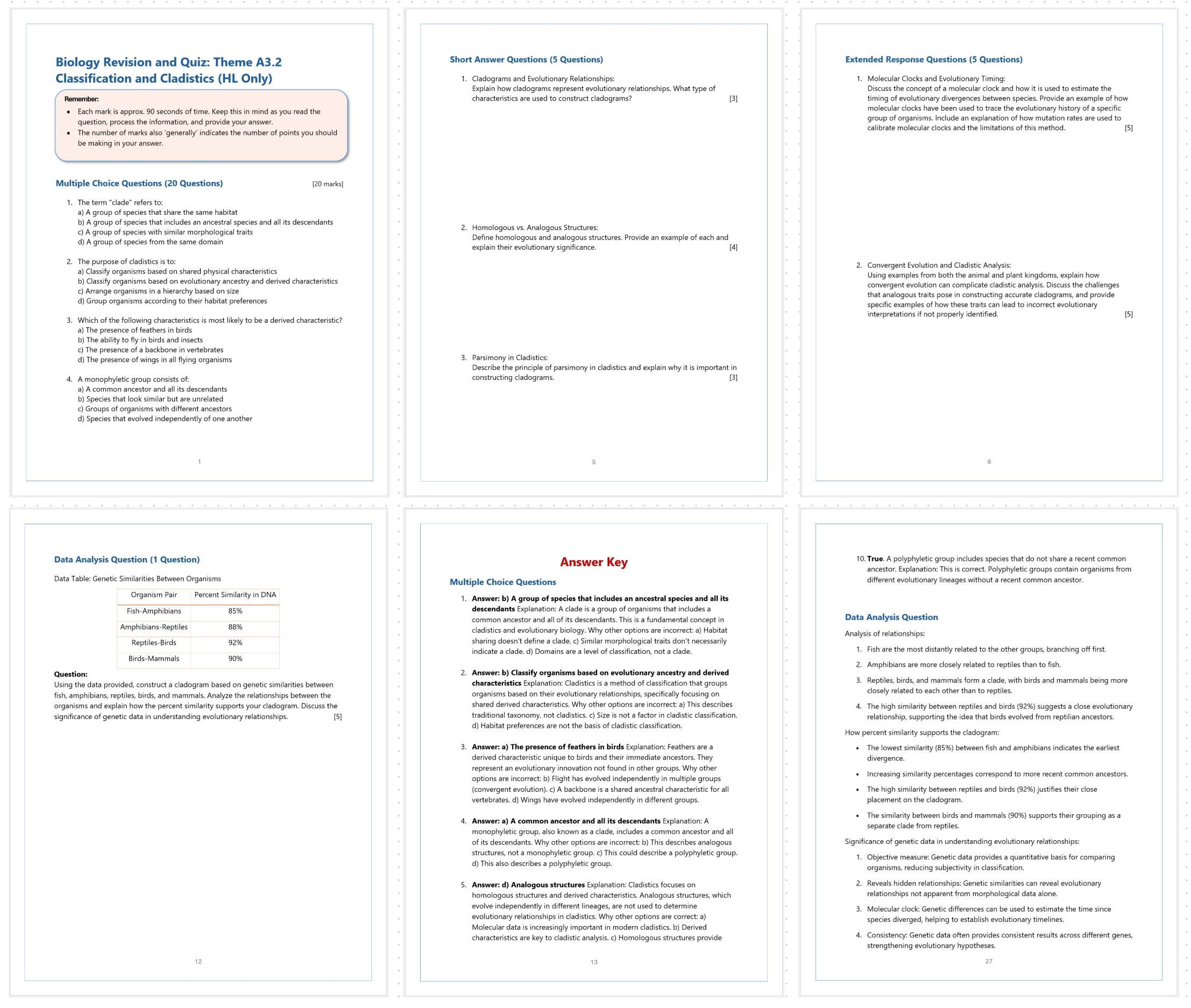 IB DP Biology A3.2 Classification and Cladistics Quiz and Revision ...
