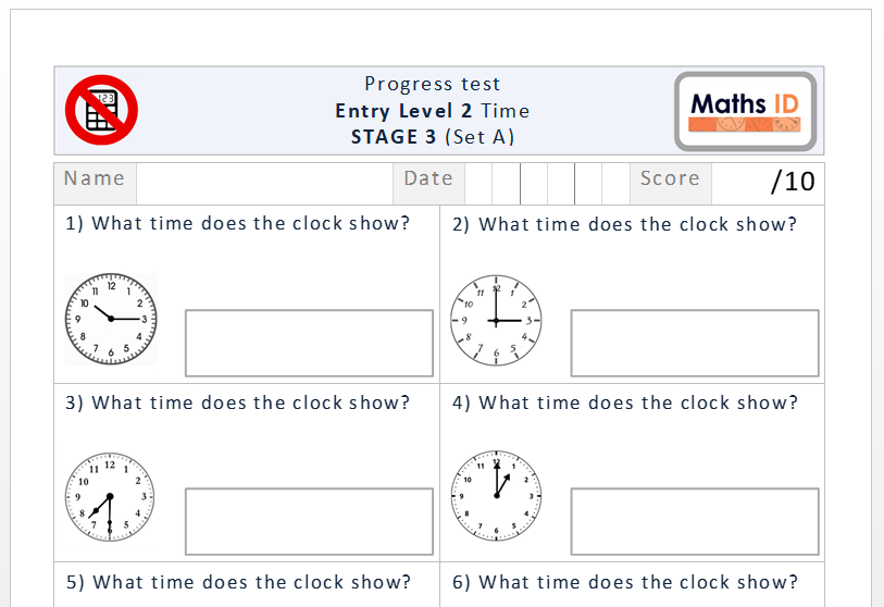 EL2 Time progress tests - Maths ID | Teaching Resources