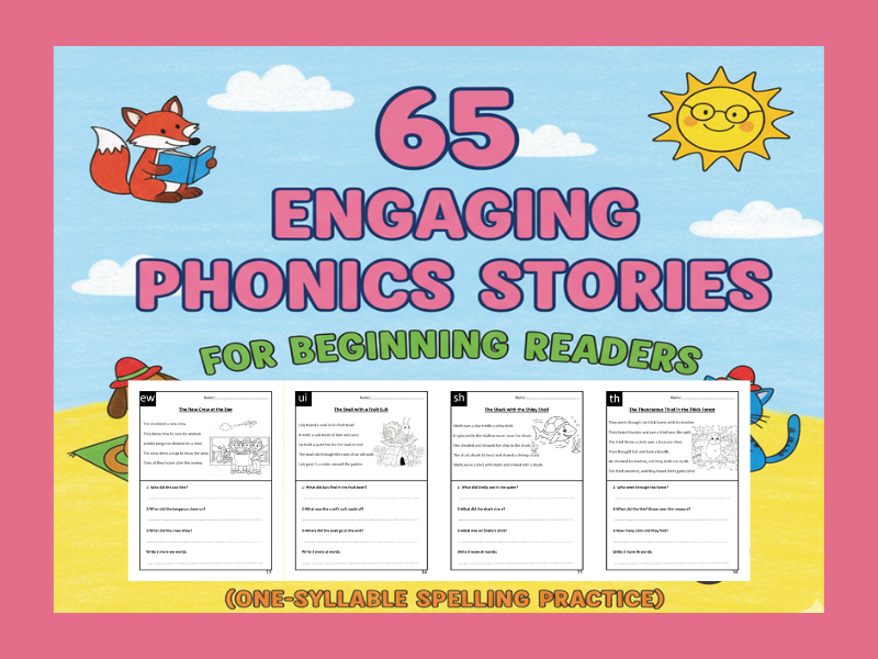 Phonics Reading Comprehension CVC Book - 65 Short Stories for Early ...