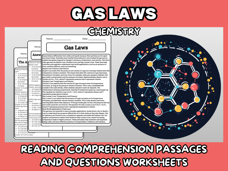 Gas Laws - Chemistry Reading Comprehension Passages & Questions ...