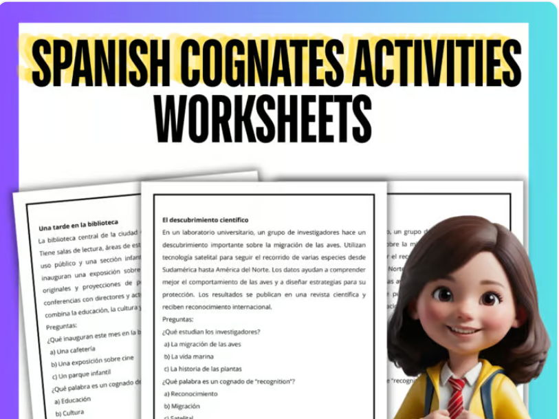 Spanish Cognates Reading Comprehension Passages and Questions ...