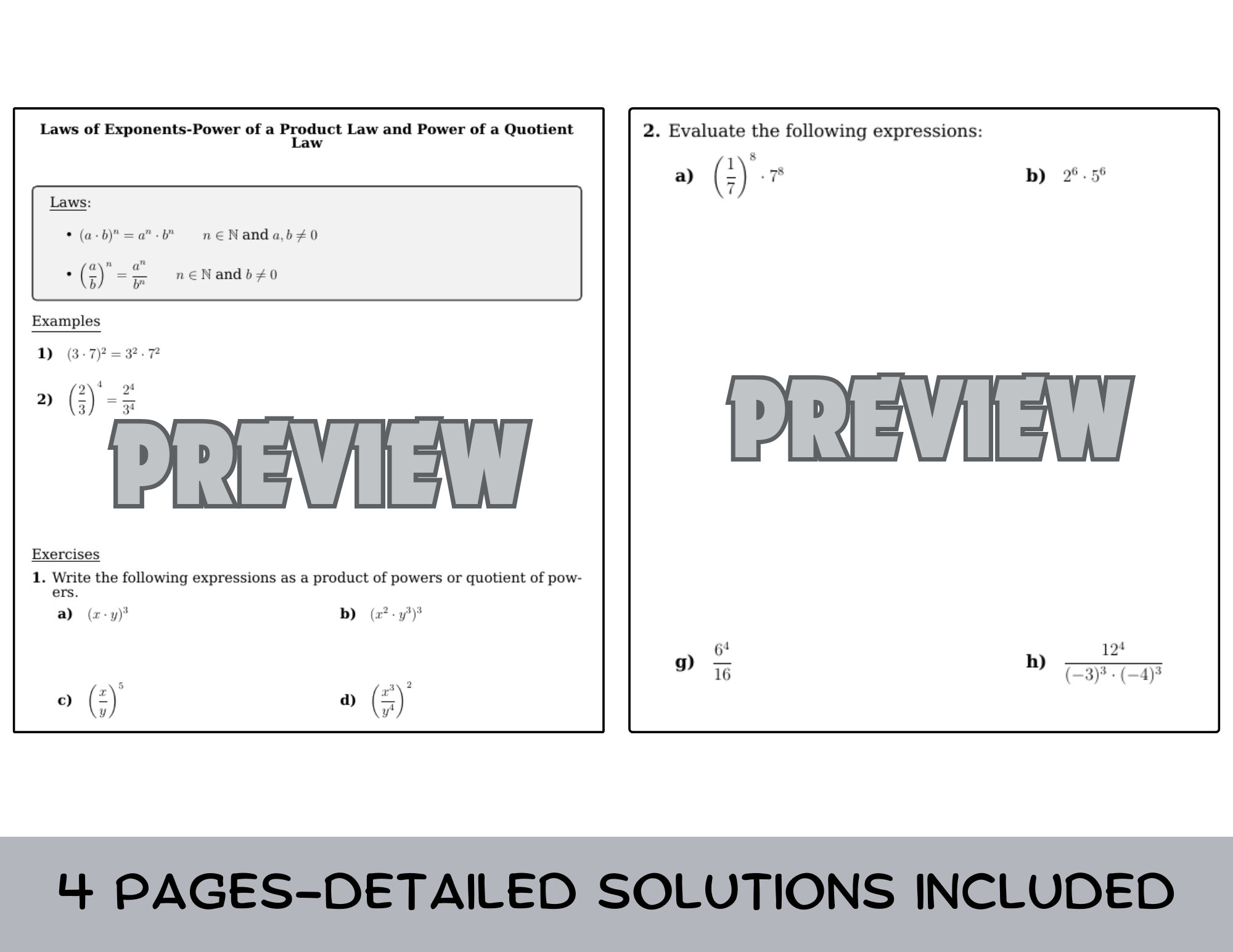 Laws of Exponents-Power of a Product Law and Power of a Quotient Law ...