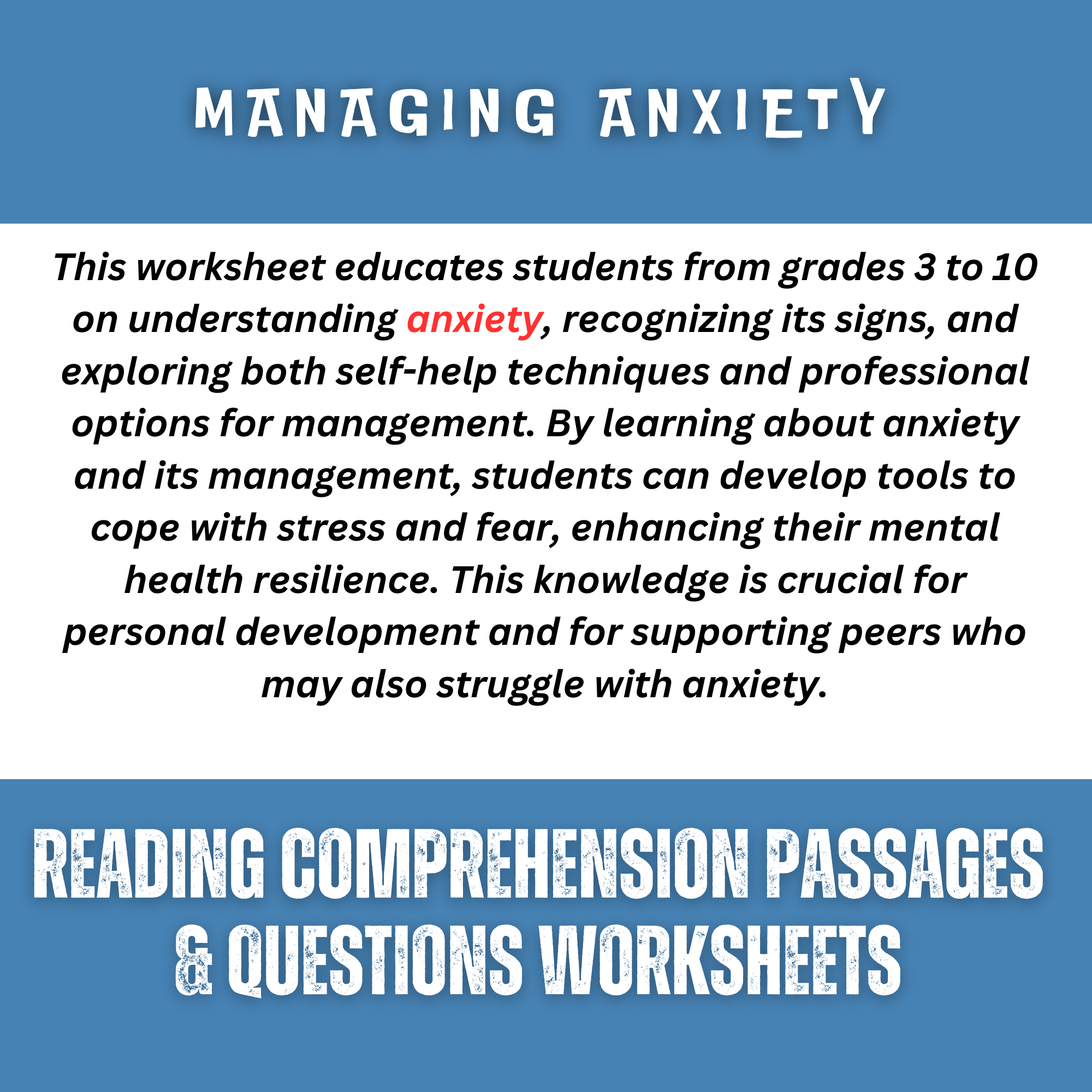 Managing Anxiety -Psychology and Human Behavior Reading Comprehension ...
