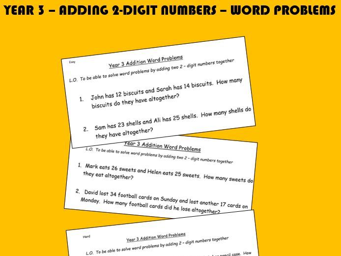 DIFFERENTIATED 2 DIGIT ADDITION WORD PROBLEMS FOR YEAR 3 Teaching