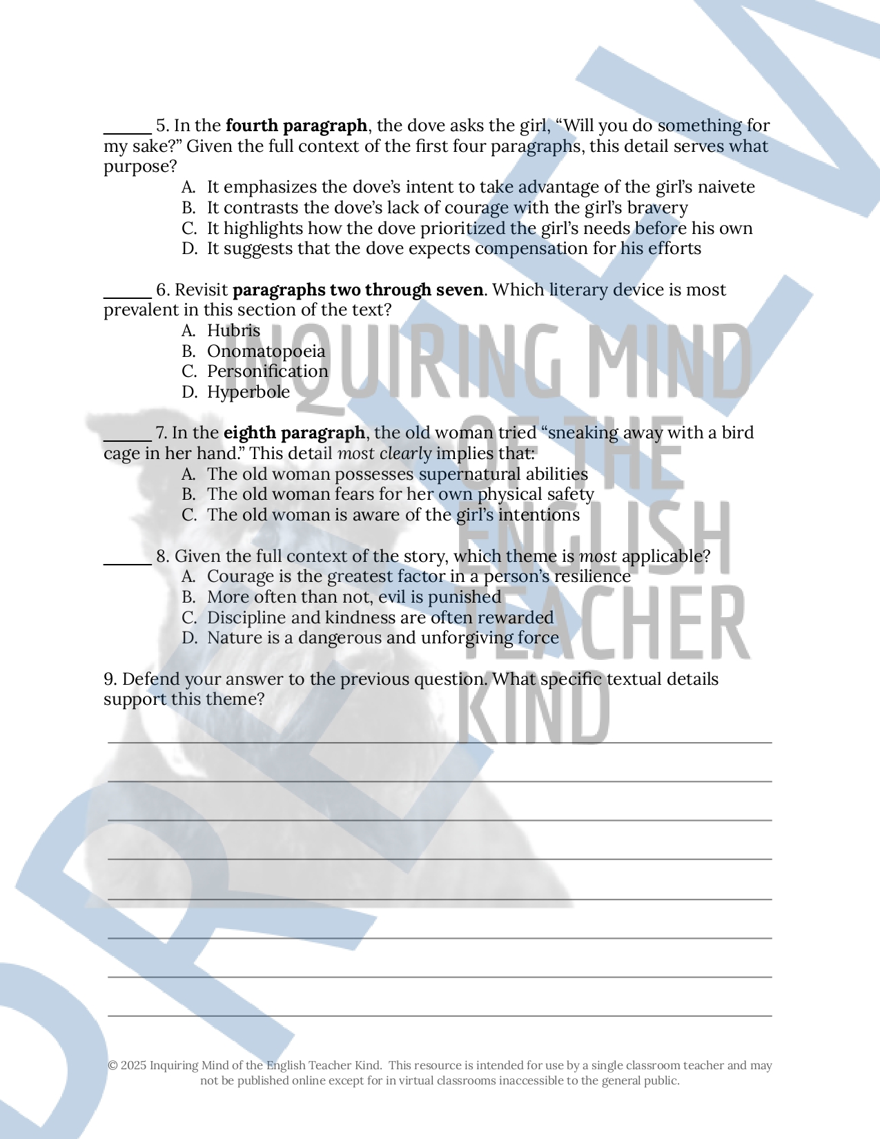 "The Old Woman in the Wood" Close Reading Analysis Worksheet (Grimm's ...