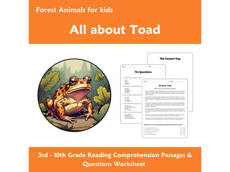 All About Toads - Reading Comprehension Passages & Questions Worksheets ...