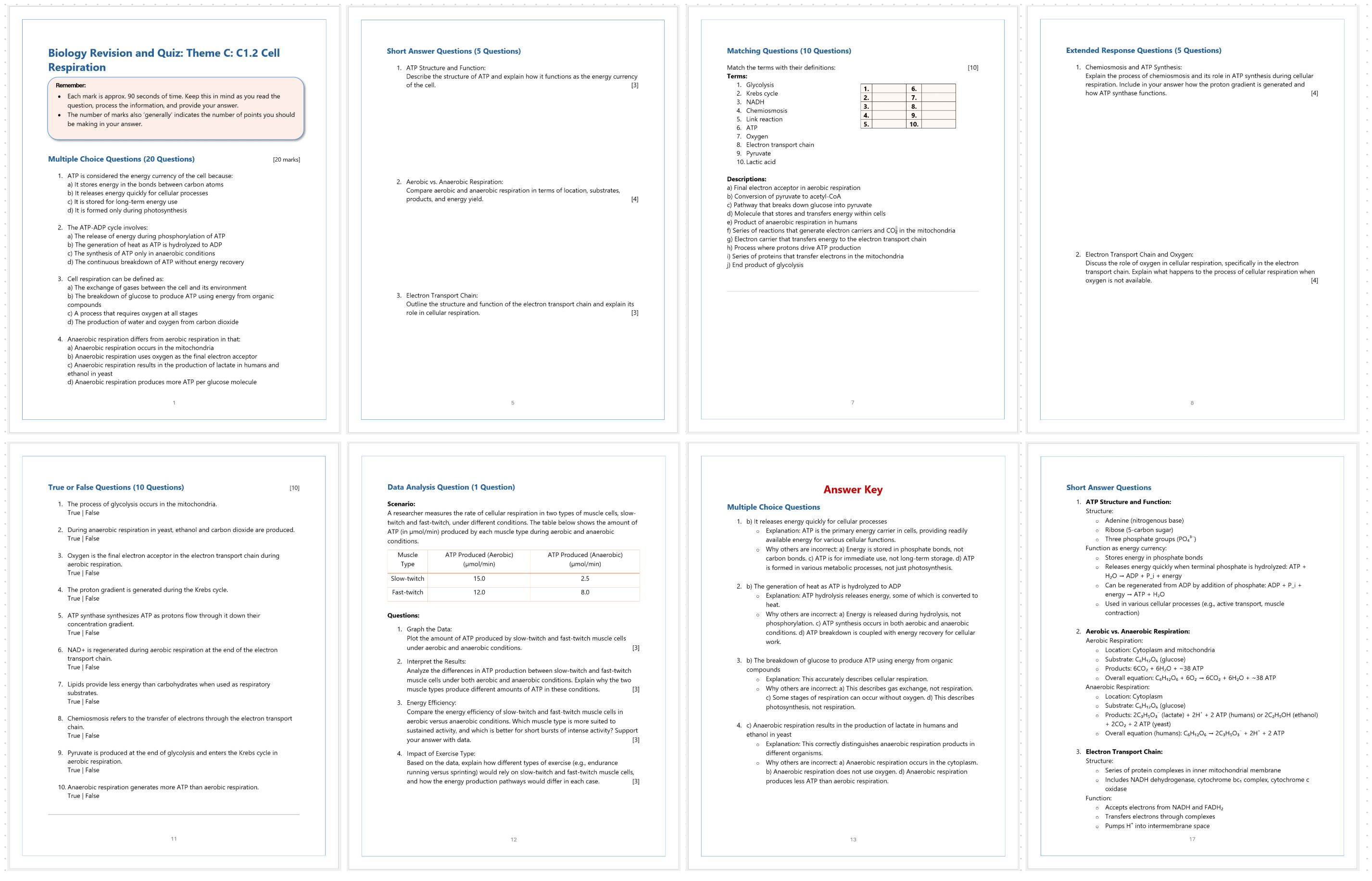 IB DP Biology C1.2 Cell Respiration Quiz and Revision Worksheets 2026 ...