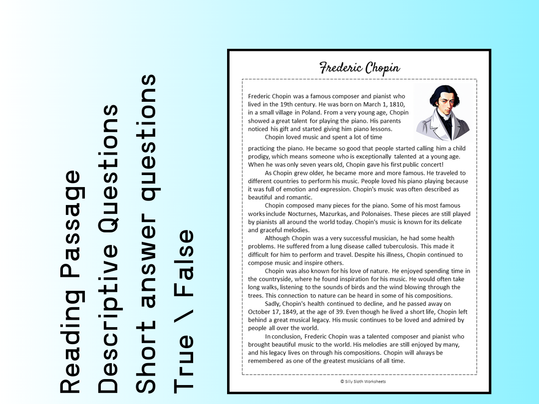 Frederic Chopin Biography Reading Comprehension Passage Printable ...