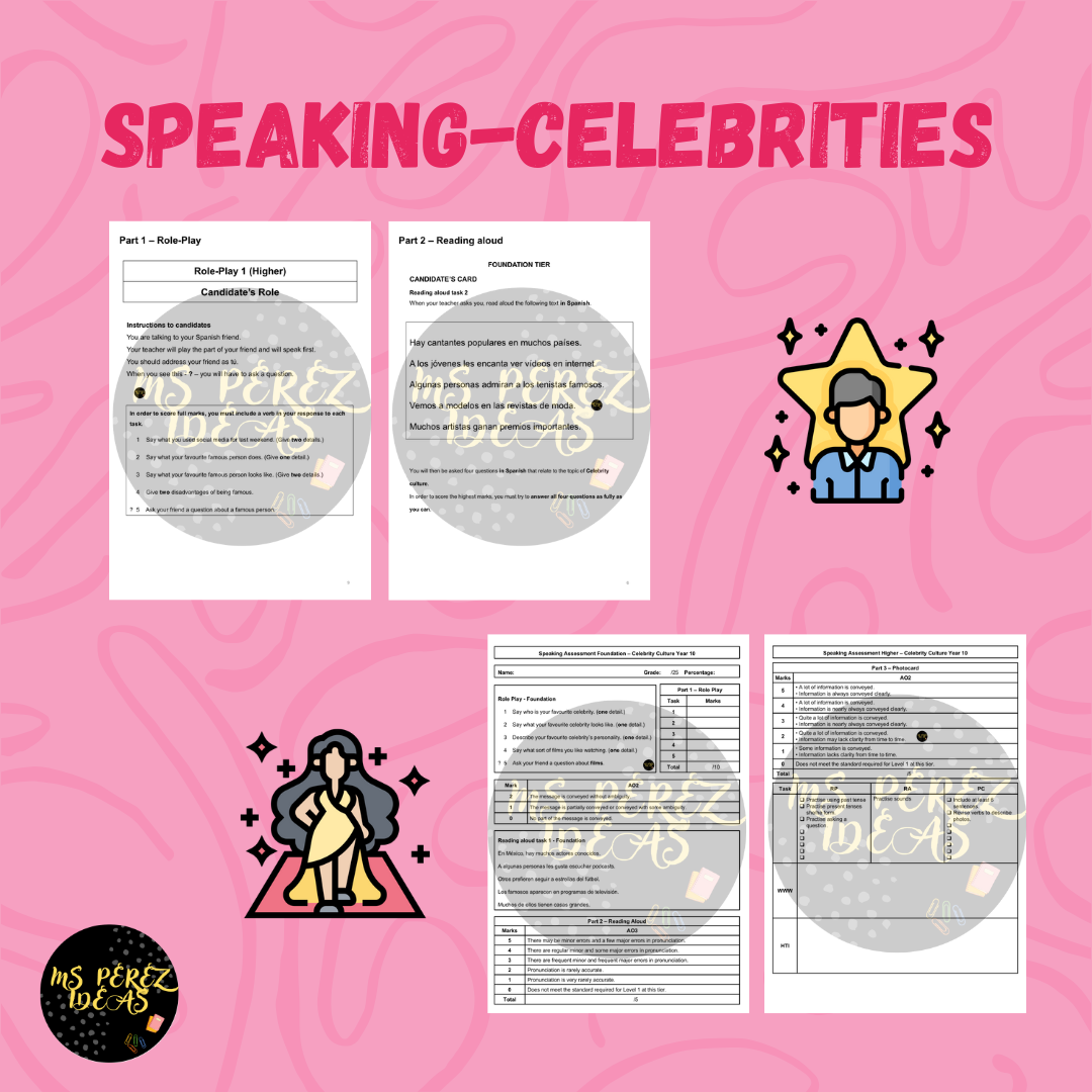 Mark sheet for Spanish Speaking Assessment - Celebrity Culture ...