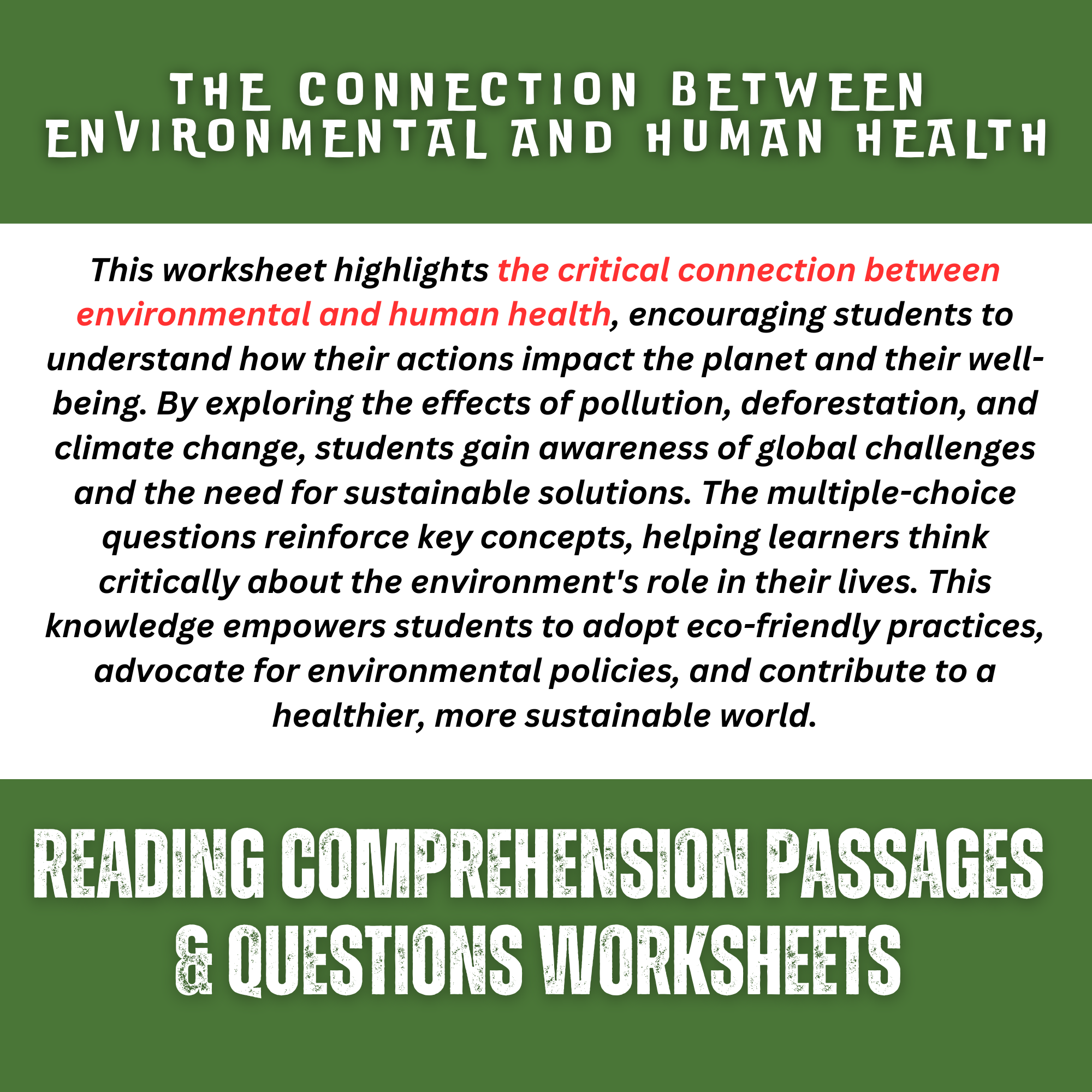 The Connection Between Environmental and Human Health - Environment Reading Worksheet | Teaching ...