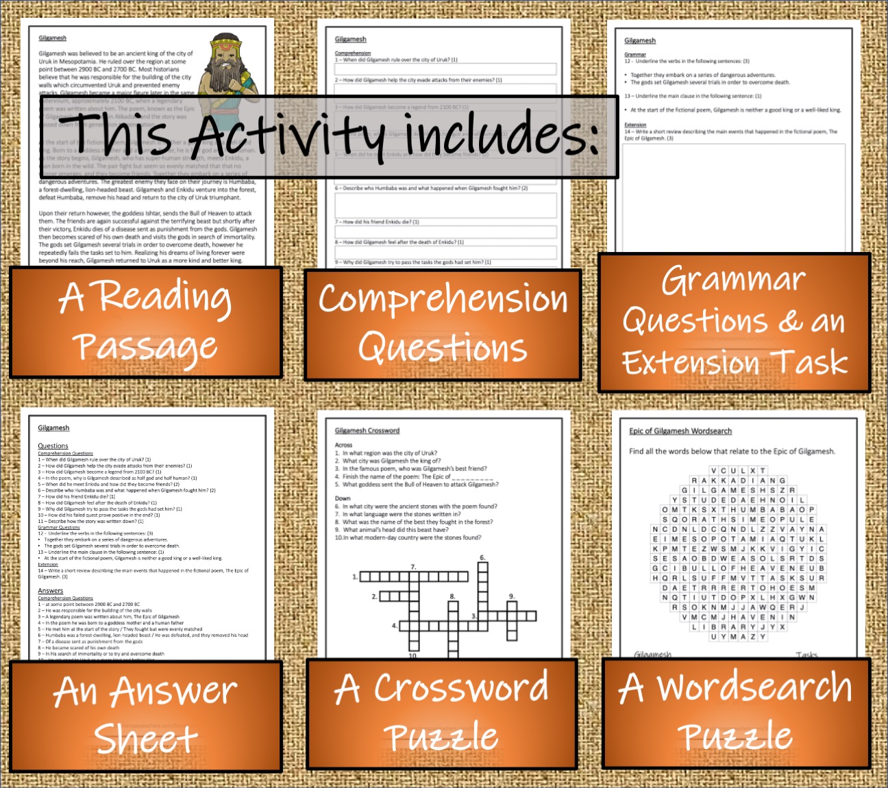 UKS2 Epic of Gilgamesh Reading Comprehension Activity | Teaching Resources