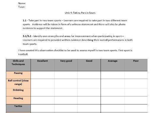 Unit 4-Taking Part in Sport Worbook | Teaching Resources