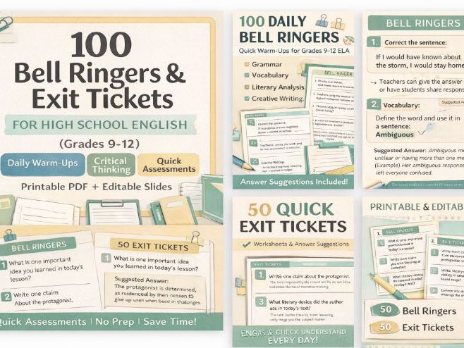100 Bell Ringers & Exit Tickets for High School English | Daily Warm ...