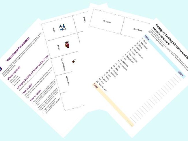 Category Sorting Air travel and Land travel - Voca Quest Printable ...