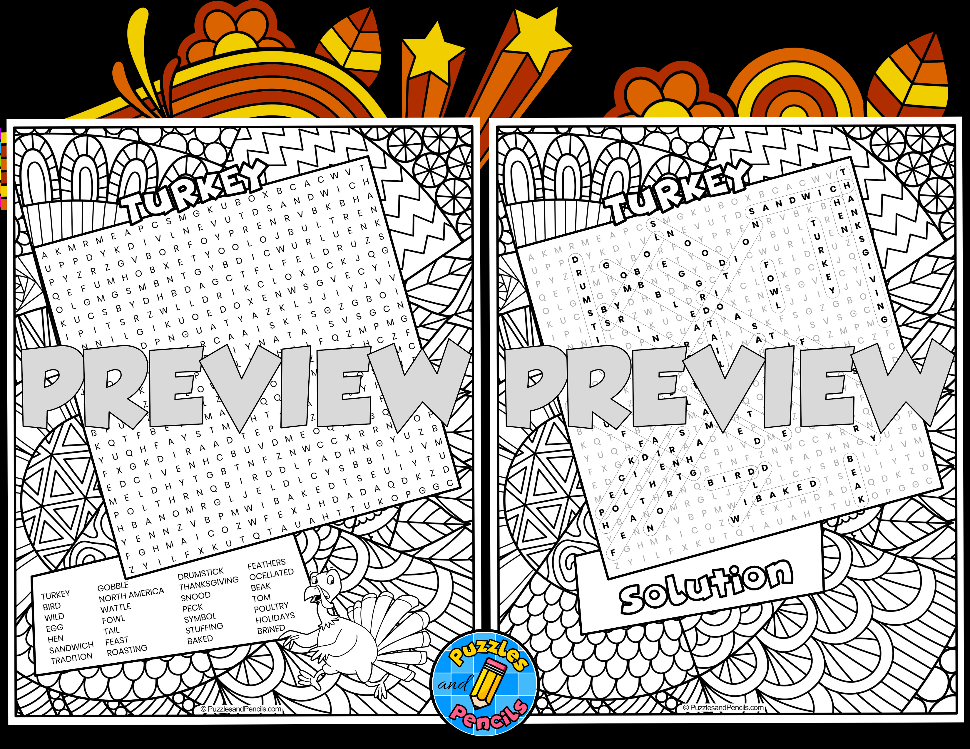 Turkey Word Search Puzzle Activity Page | Thanksgiving Wordsearch ...