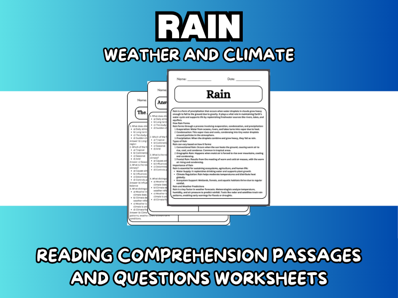 Rain - Weather and Climate Reading Comprehension Passages & Questions ...