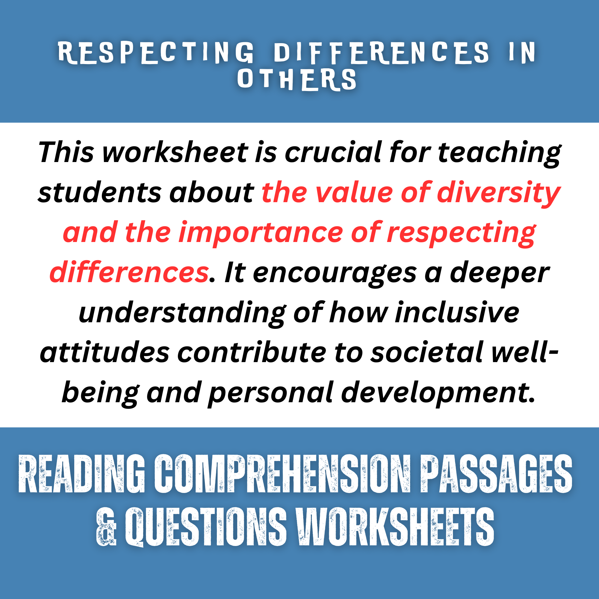 Respecting Differences in Others -Psychology and Human Behavior Reading Comprehension Worksheet ...