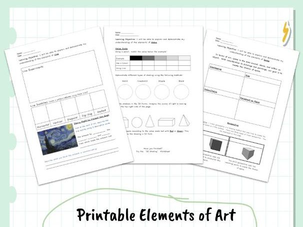 FREE Worksheets for Elements of Art Sketchbook | Teaching Resources