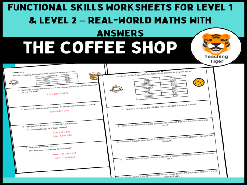 Coffee Shop Functional Skills Maths Worksheets – Level 1 & Level 2 with ...