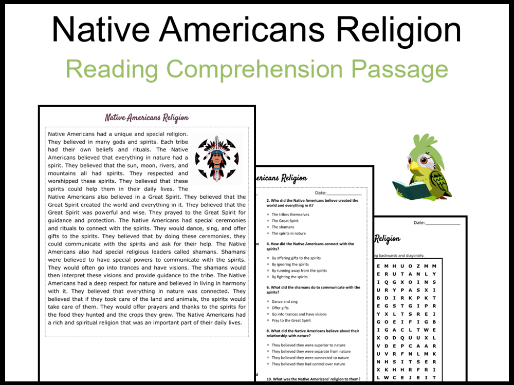 Native Americans Religion Reading Comprehension and Word Search ...