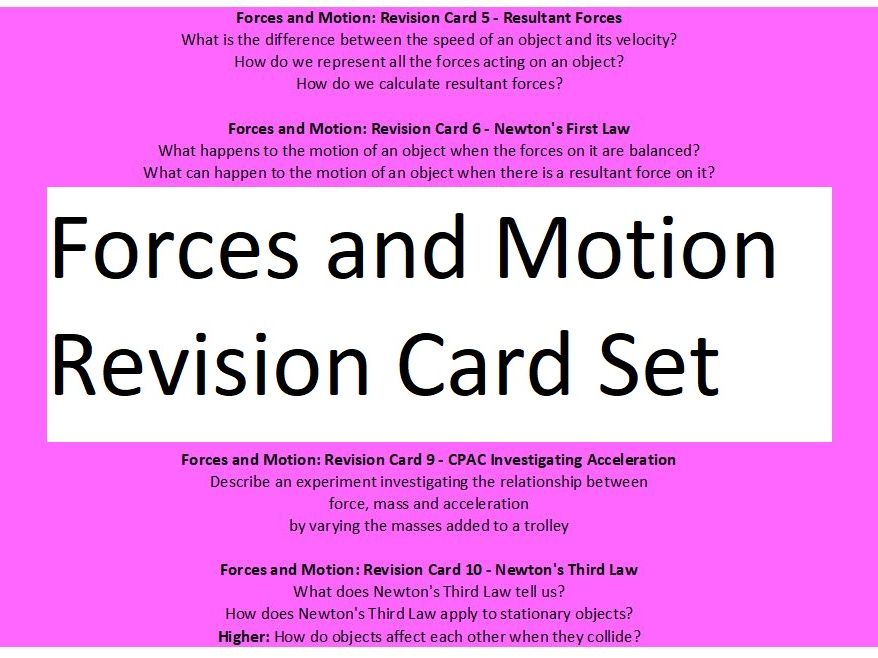 Motion and Forces - Revision Cards | Teaching Resources