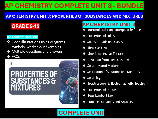 AP Chemistry Unit 3: Properties of Substances and Mixtures Complete ...