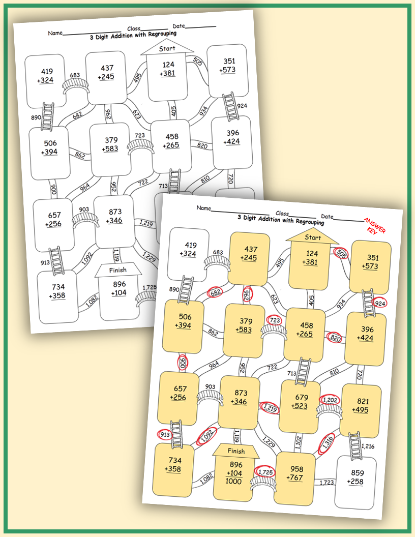 3 Digit Addition and Subtraction with Regrouping Maze | Teaching Resources