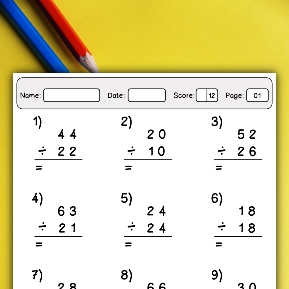 Double-Digit Division Worksheets - 2-Digit by 2-Digit | Year 3 to Year ...