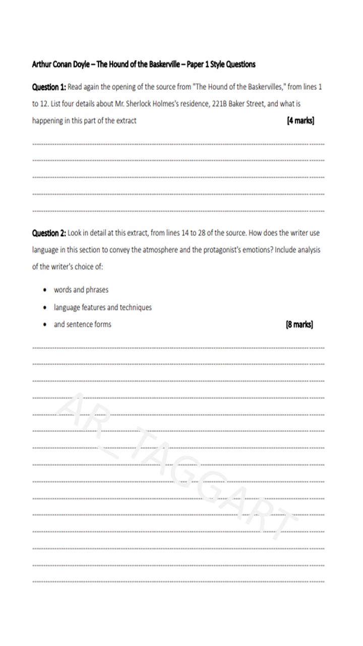 DOYLE-COMPREHENSION-HOUND OF THE BASKERVILLES | Teaching Resources