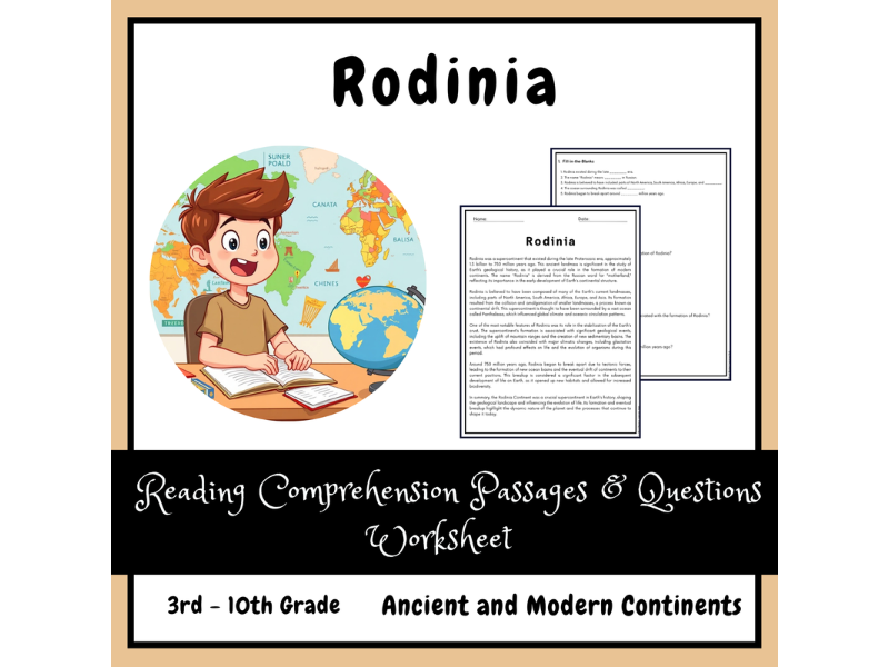 Rodinia Continent Reading Comprehension Passages & Questions Worksheets ...