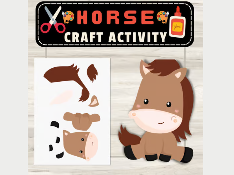 Horse Craft Cut & Paste Activity with Templates and Coloring Page ...