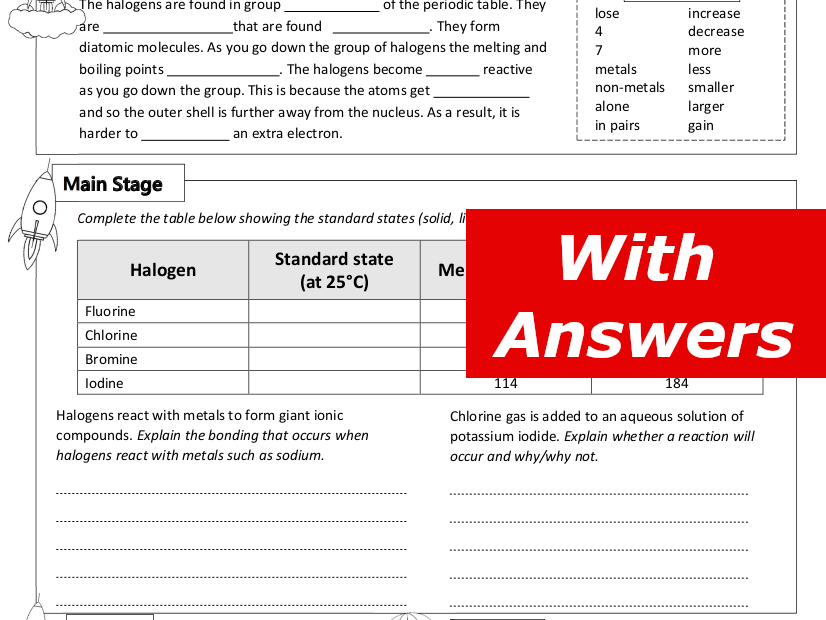 Halogens (Group 7) Home Learning Worksheet GCSE | Teaching Resources