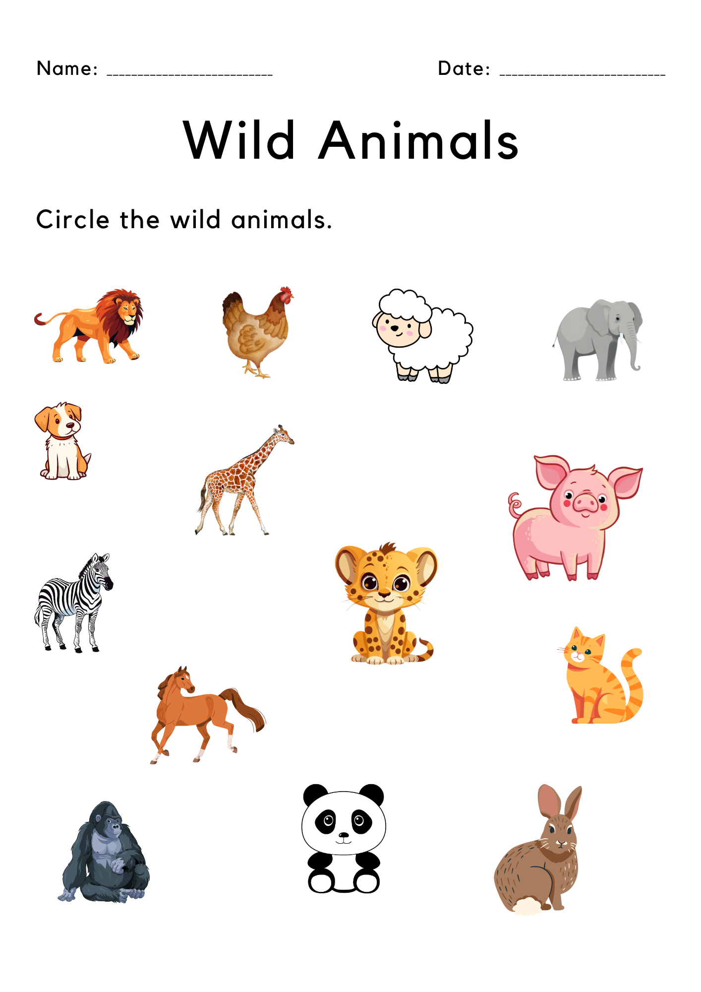 Printable Kindergarten Circle The Wild Animals Worksheet Teaching