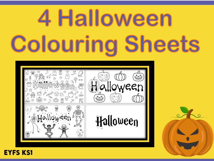 4 Halloween Colouring Sheets Teaching Resources