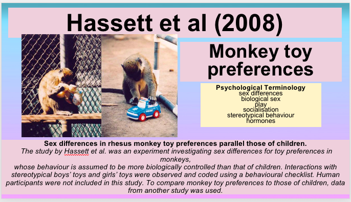 CIE AS Psychology - Hassett et al (2008) monkey toy preferences pack ...