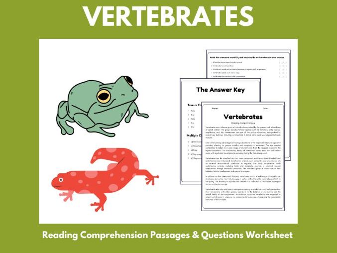 Vertebrates: Reading Comprehension Passages & Questions Worksheets ...