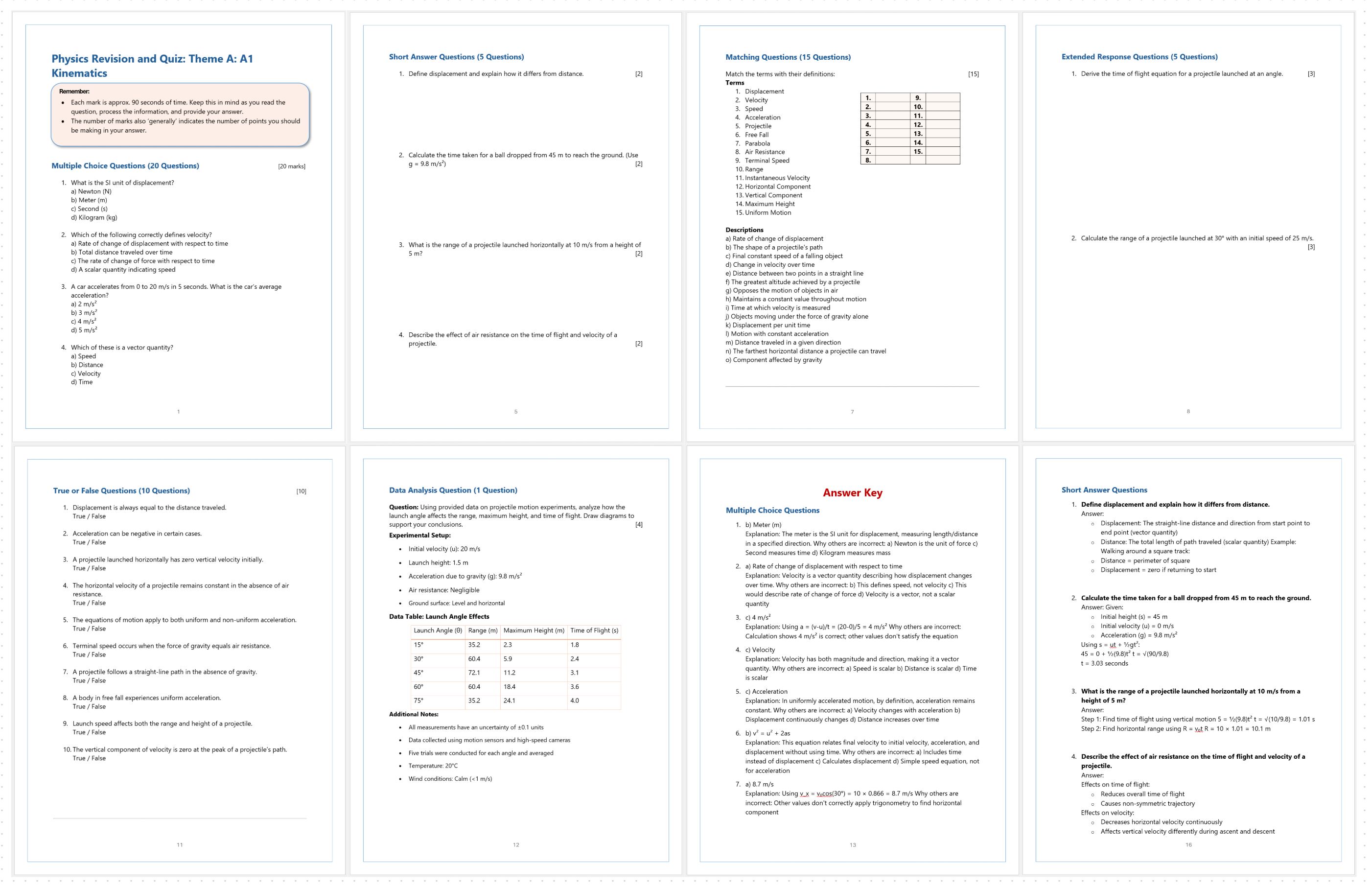 IB DP Physics: A.1 Kinematics - Quiz & Revision Worksheets (2026 ...