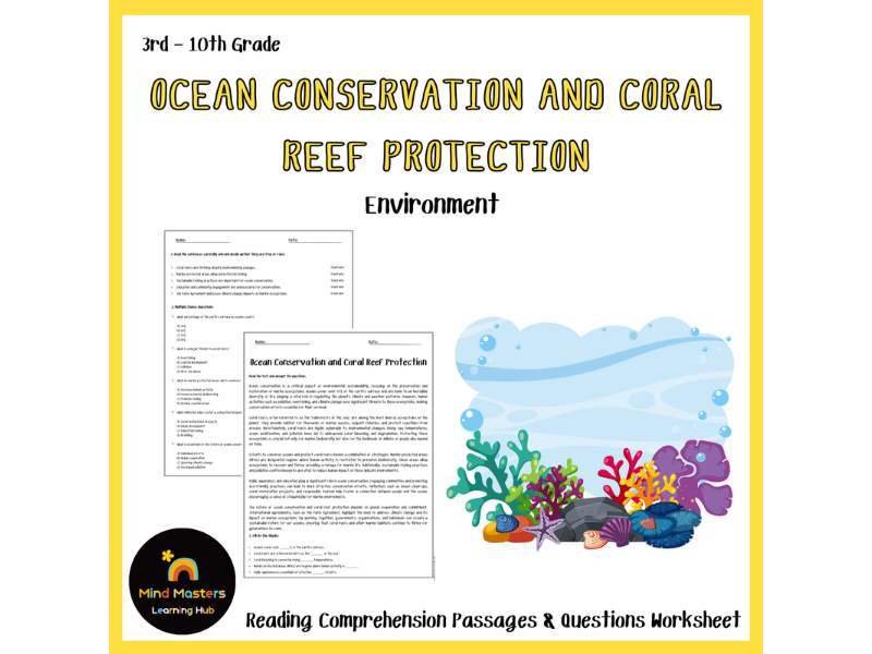 Ocean Conservation and Coral Reef Protection Reading Comprehension ...