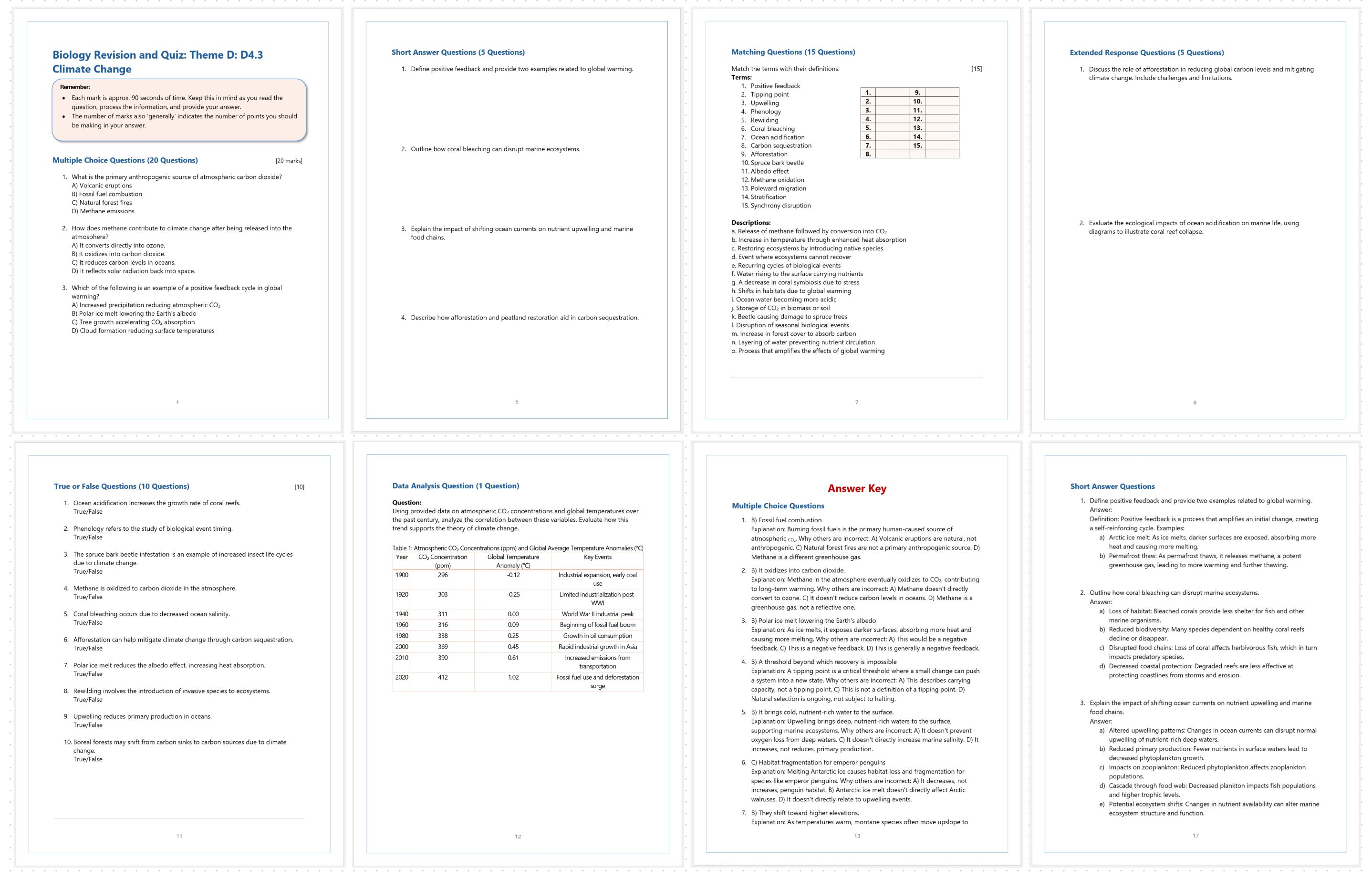 IB DP Biology D4.3 Climate Change Quiz and Revision Worksheets 2026 ...
