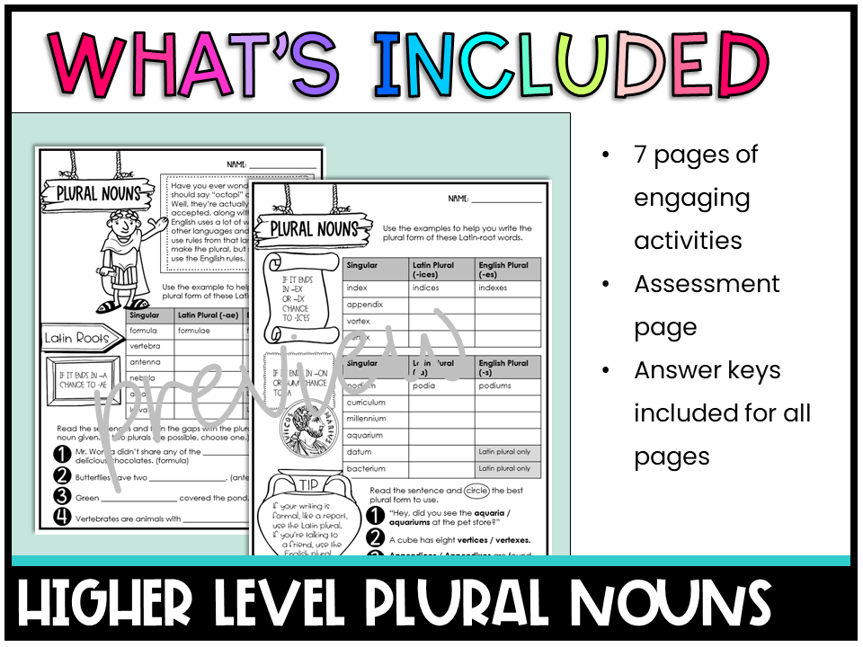 Plural Nouns for Higher Levels Year 5, 6 Greek, Latin, Foreign Plurals ...