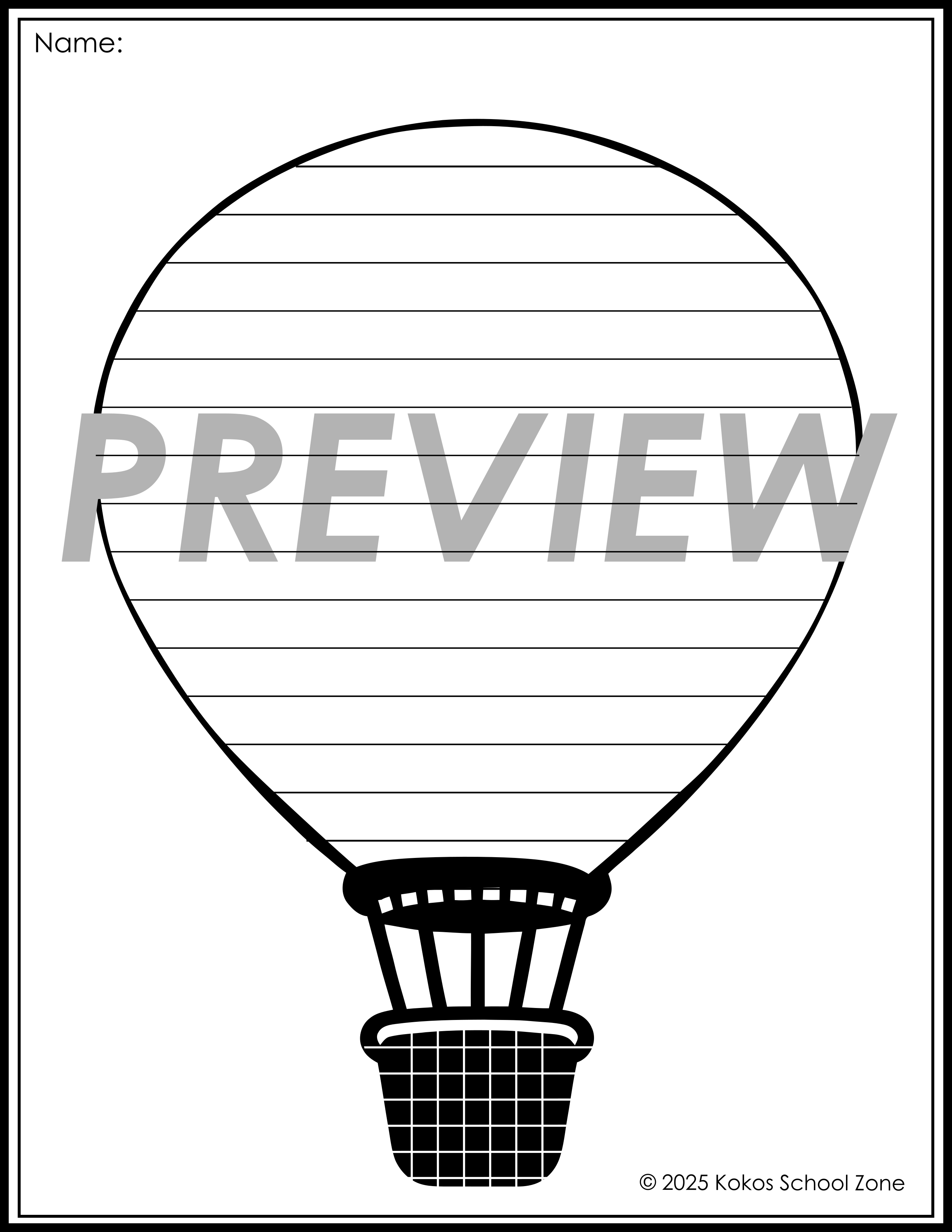Hot Air Balloon Writing Paper Blank Lined and Dotted Handwriting Lines ...